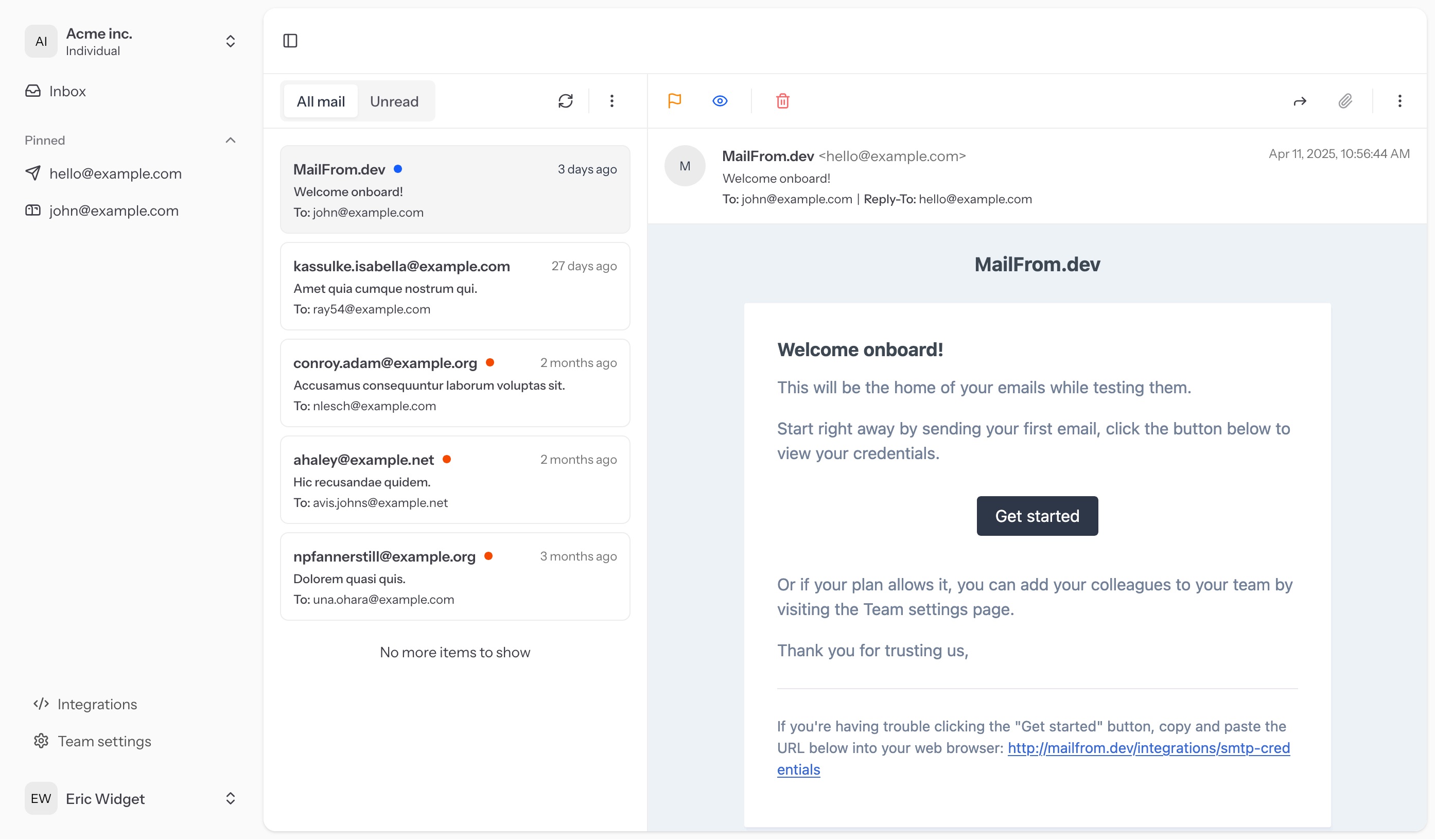 Screenshot of the app